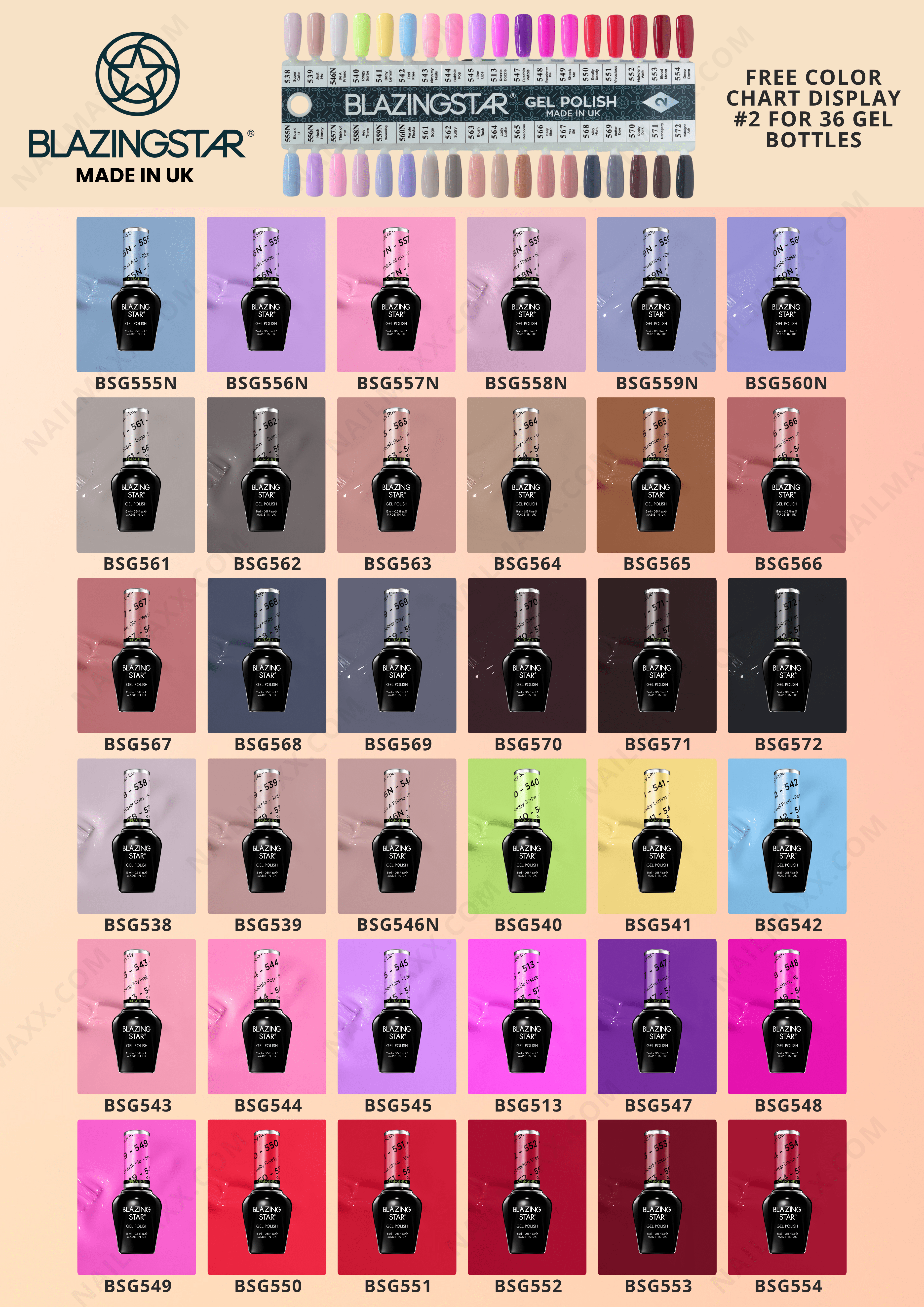 BLAZINGSTAR Gel Color Set #02 - FREE Display Color Chart #02