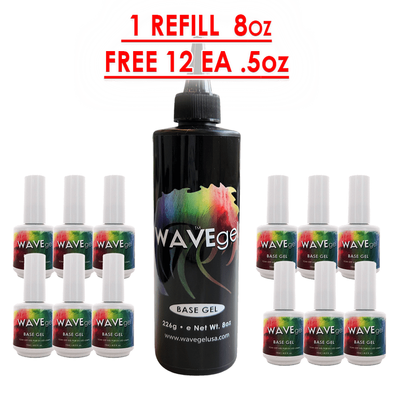 WAVE Gel Base Coat Refill 8oz & 12 Bottles 0.5oz